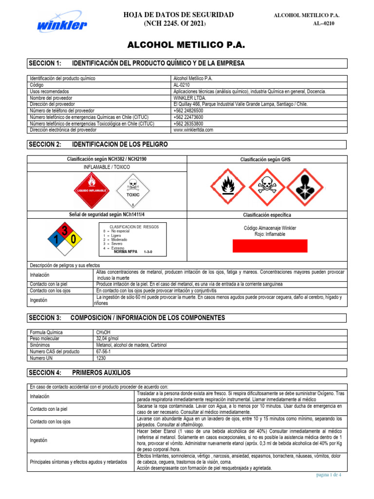 Alcohol Metilico P.A. | PDF | Metanol | Agua