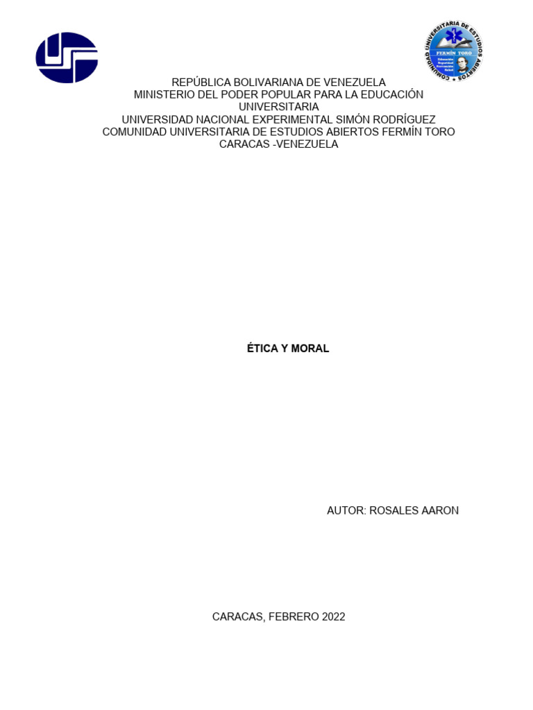 Trabajo de Etica y Moral Aaron Rosales C.I 24283395 | PDF | Moralidad