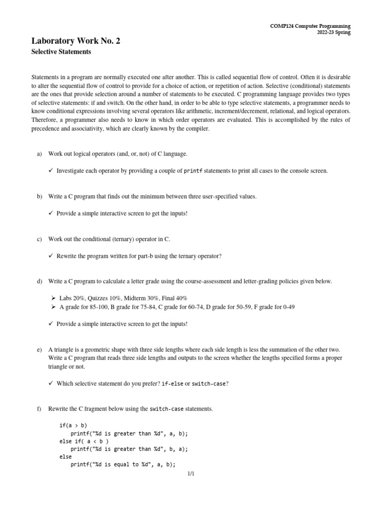 124 LabWork-02 | PDF | Computer Program | Programming