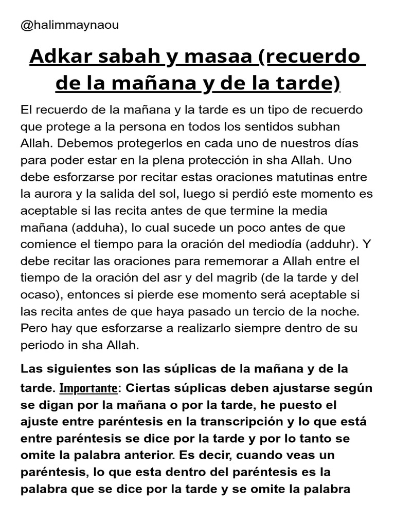 Adkar Sabah y Masaa | PDF