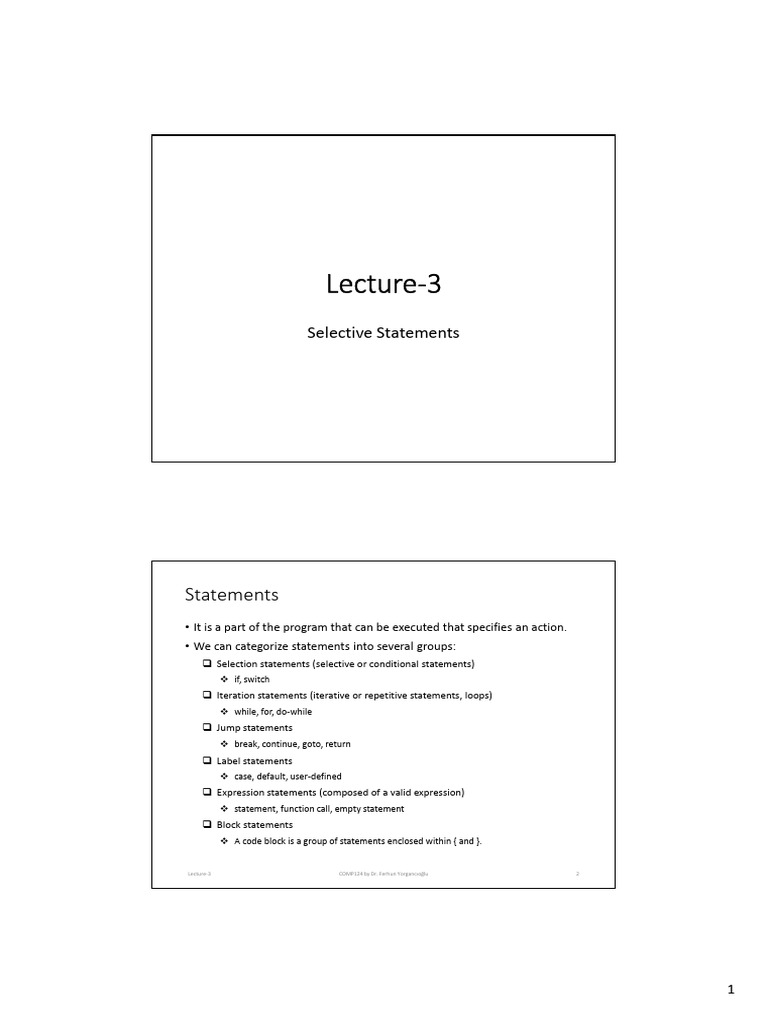 124 Lecture-03 | PDF | Control Flow | Computer Programming