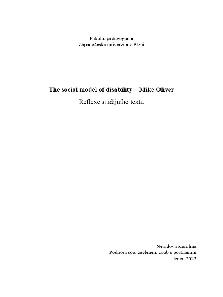 The Social Model of Disability by Mike Oliver - Karolina Neradova | PDF