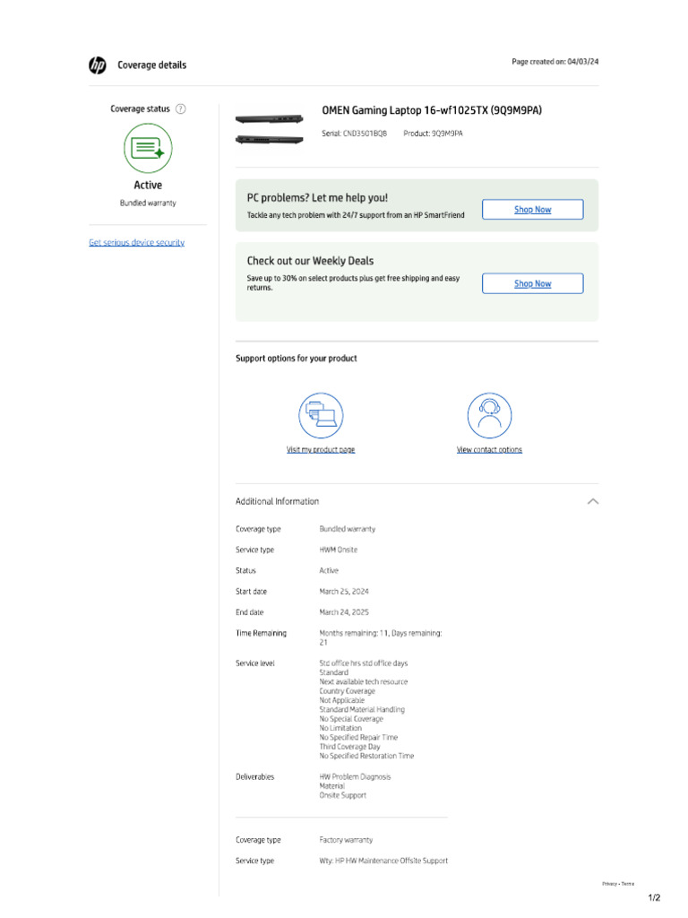 HP Warranty Card | PDF