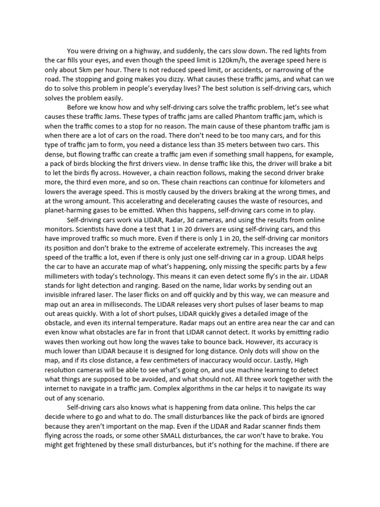 Self Driving Cars For Traffic Jams Short Essay | PDF | Lidar