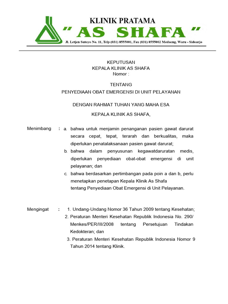 SK Penyediaan Obat Emergency Unit | PDF