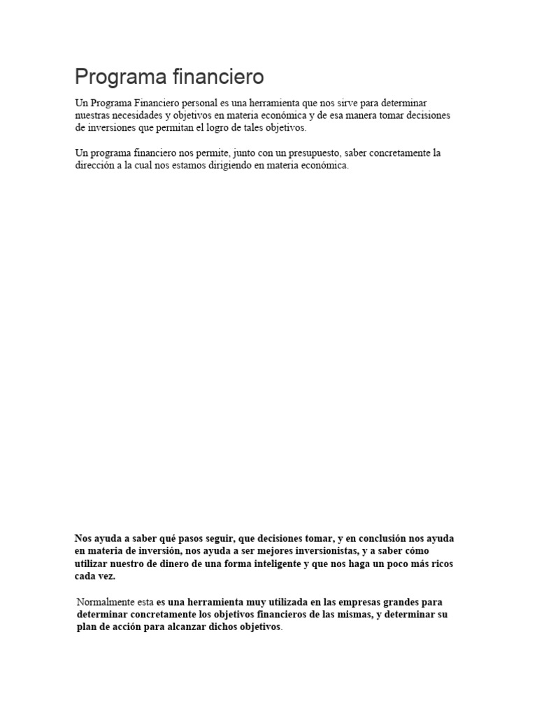 Programa Financiero: Inversión y Presupuesto | PDF | Presupuesto ...
