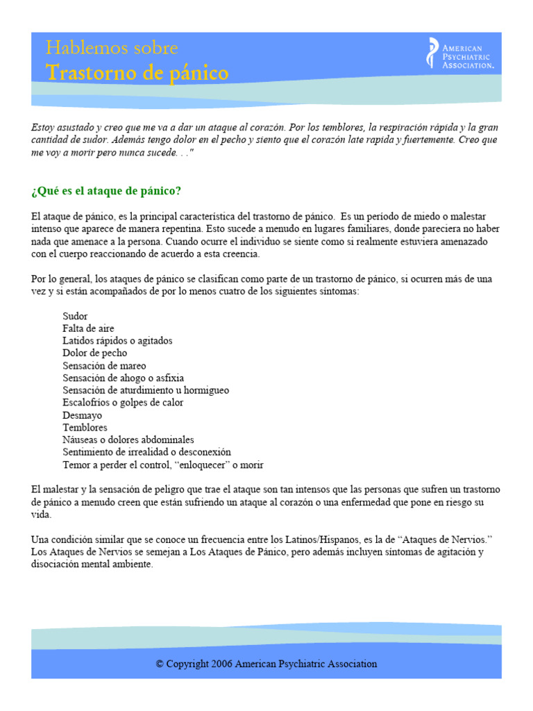 LTF - SPANISH Panic Fctsheet | PDF | Trastorno de pánico | Ataque de pánico