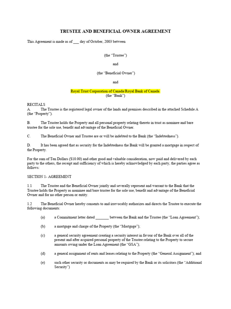 Beneficial Owner Agreement | PDF | Loans | Mortgages