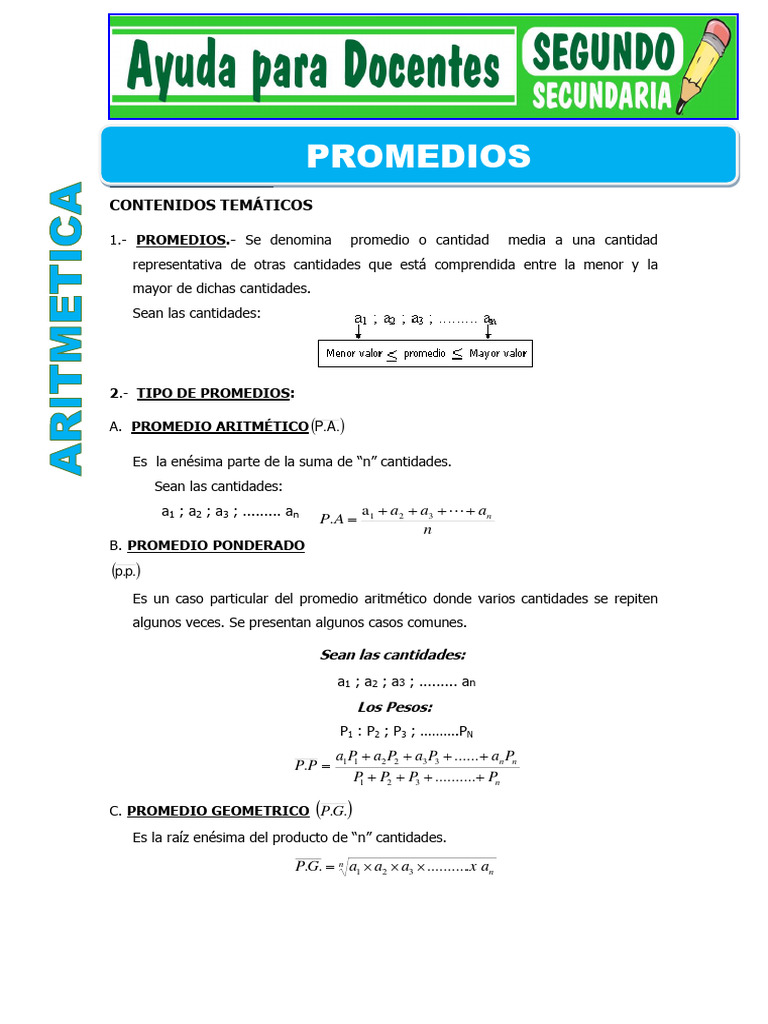 Promedios para Segundo de Secundaria | PDF | Análisis matemático | Análisis