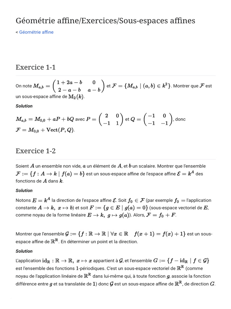 Exercices sur les sous-espaces affines | PDF | Géométrie | Géométrie ...