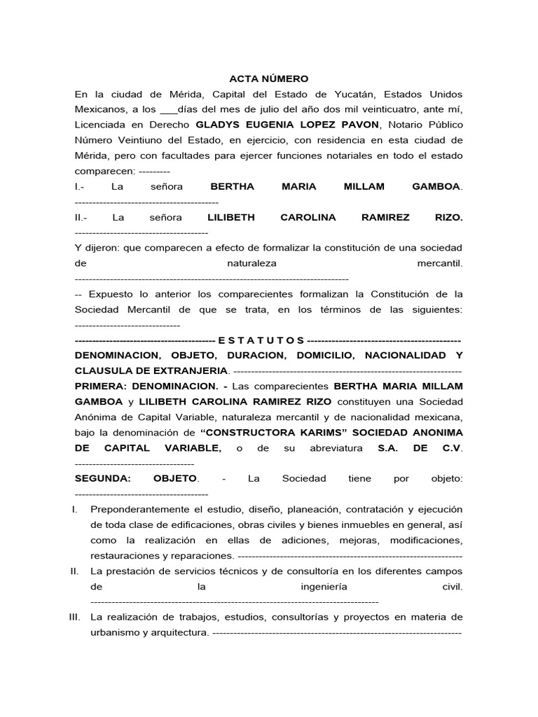 Constitucion de Constructora | PDF | Sociedad de responsabilidad ...