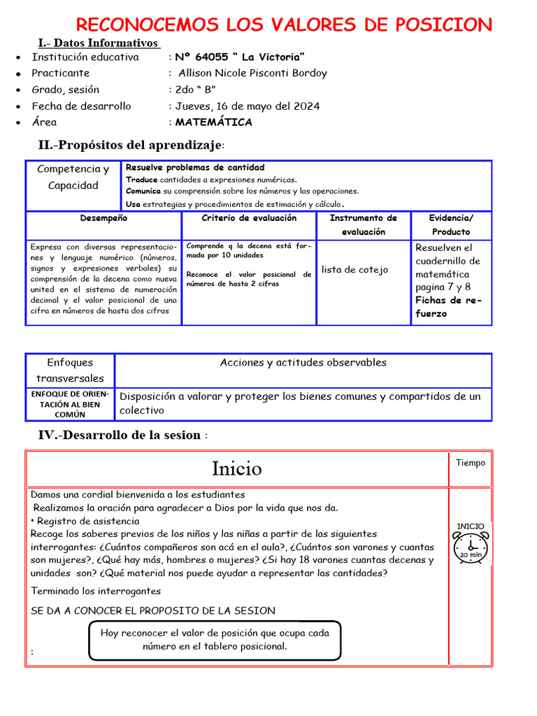2.reconocemos El Valor de Posicion | PDF | Evaluación | Comunicación ...