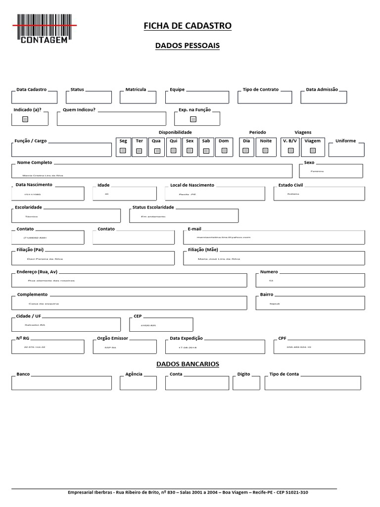 Ficha de Cadastro Contagem | PDF