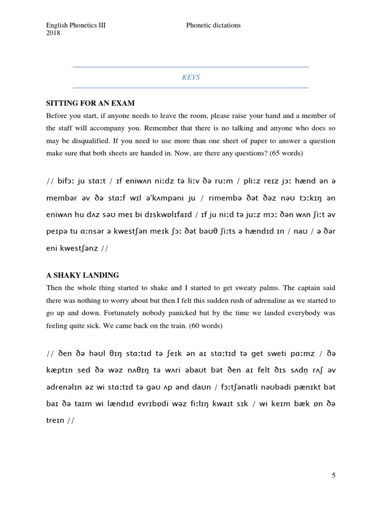 Phonetic Dictations and Transcriptions Booklet 2 2018 Keys | PDF