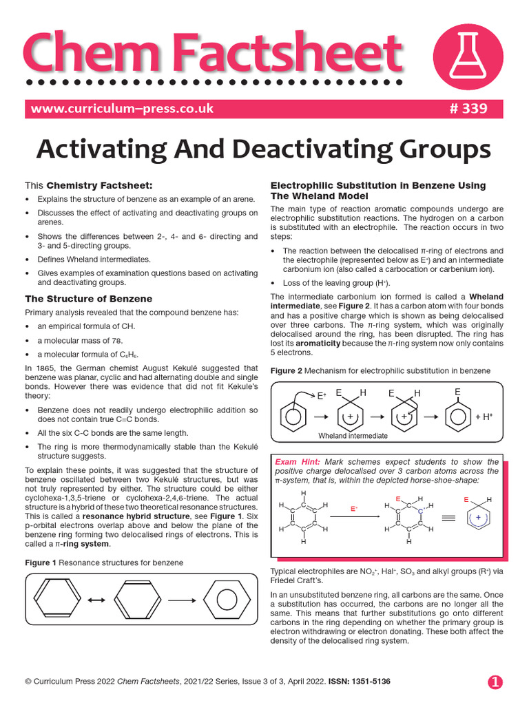 CHEM 339 Activating and Deactivating Groups | PDF | Aromaticity | Benzene