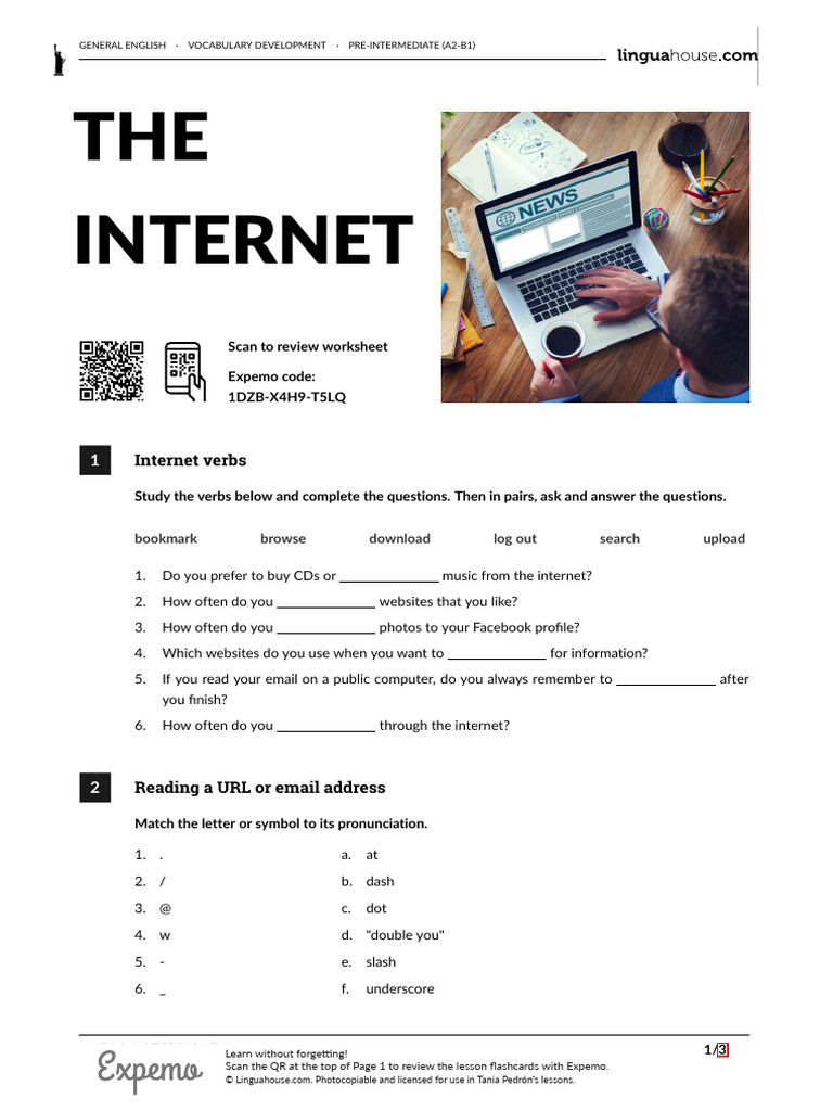 Internet Vocabulary for A2-B1 Learners | PDF | Internet | Cyberspace