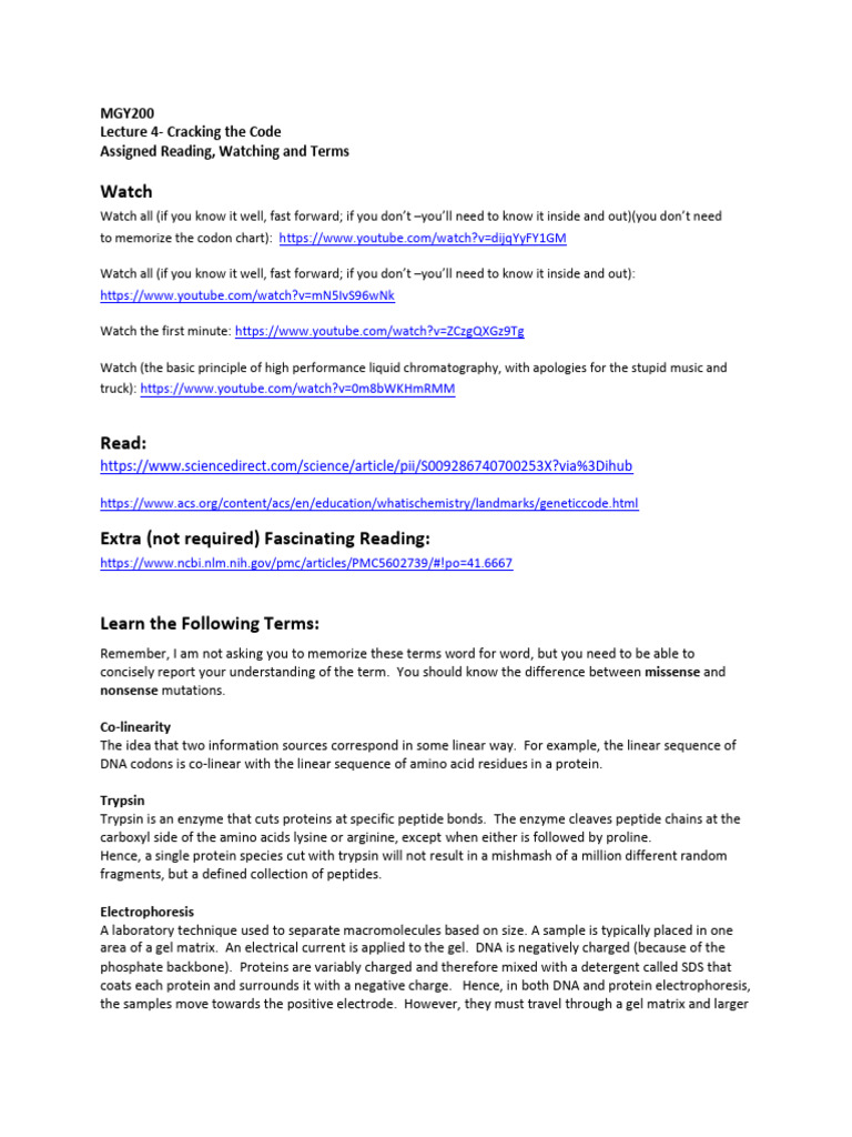 2024-Terms Etc-Cracking The Code | PDF | Chromatography | Proteins