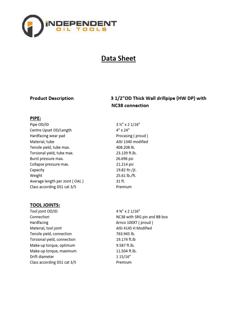 PF 3 1.2'' HW NC38 Connection | PDF