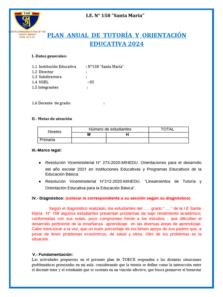 Plan Toe 2024sm Primaria | PDF | Educación primaria | Aprendizaje