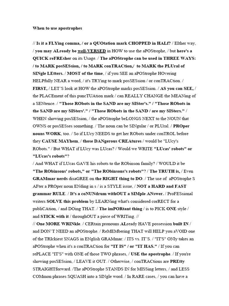 When To Use Apostrophes - Prominence and Examples | PDF | Semantic Units | Morphology