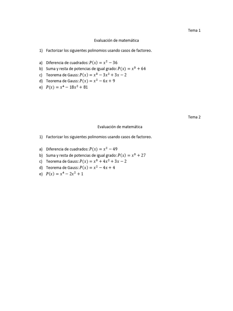 Factorizacion de Polinomio p2 | PDF