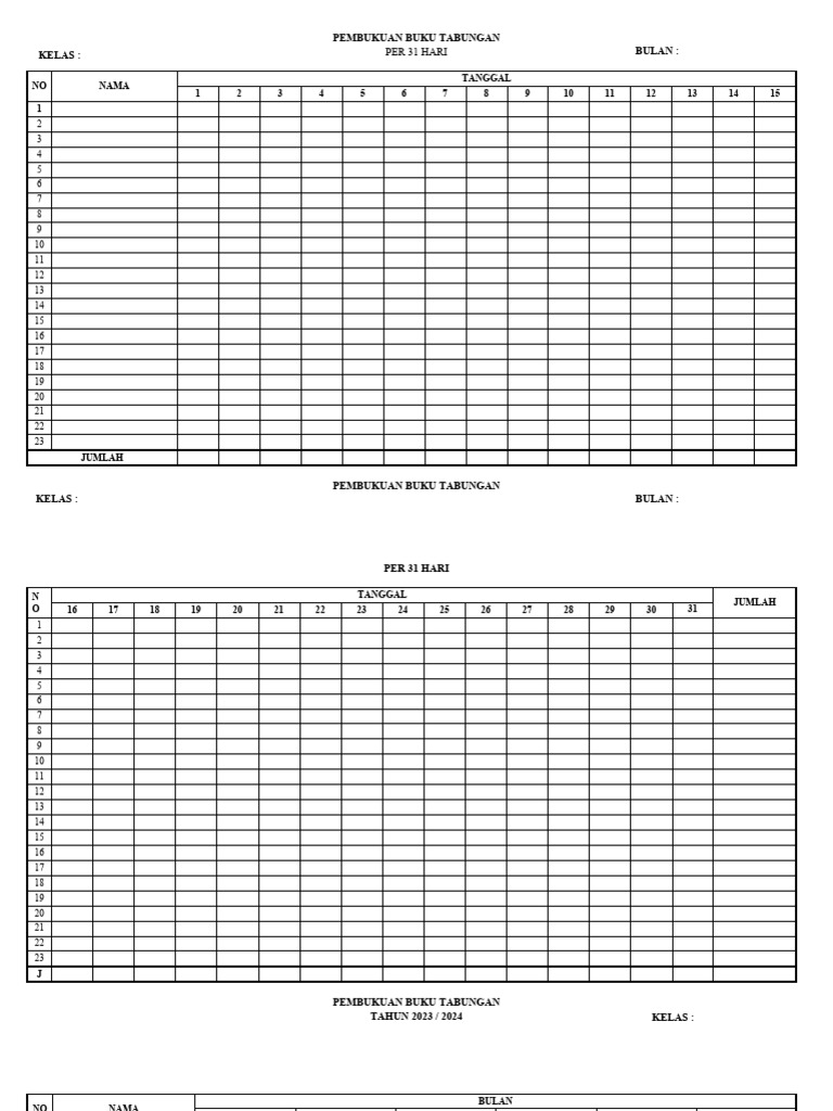 Format Rekap Buku Tabungan Siswa - PER - 31 - HARI | PDF | Memasak ...