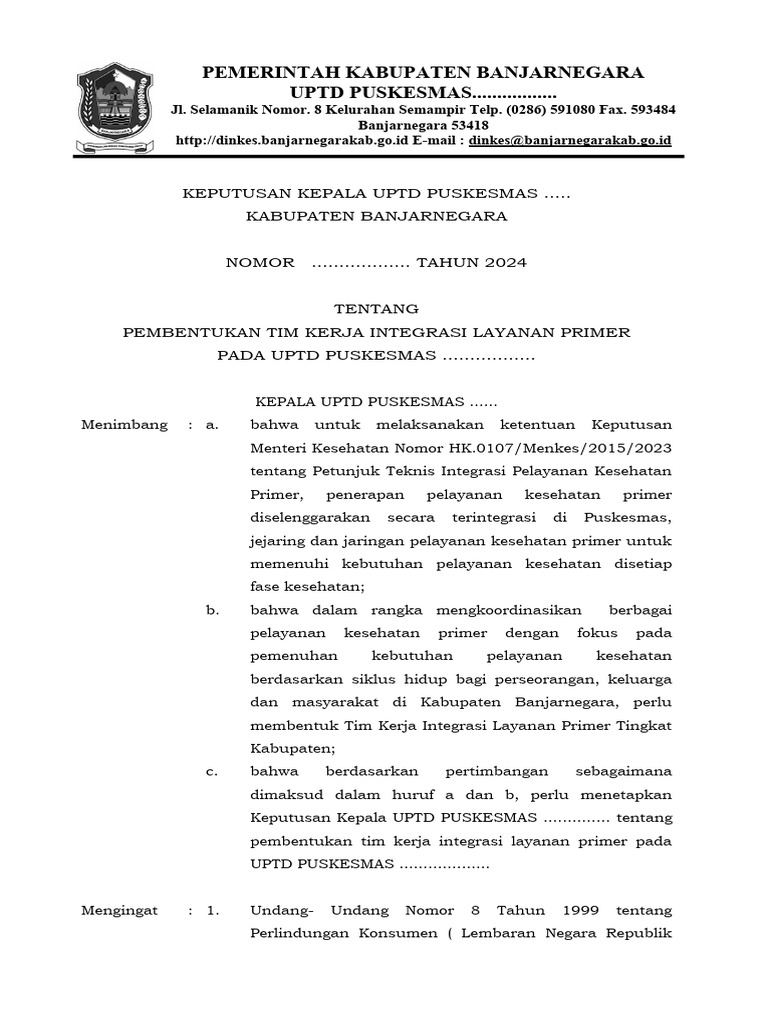 Contoh Sk-Ilp Puskesmas | PDF