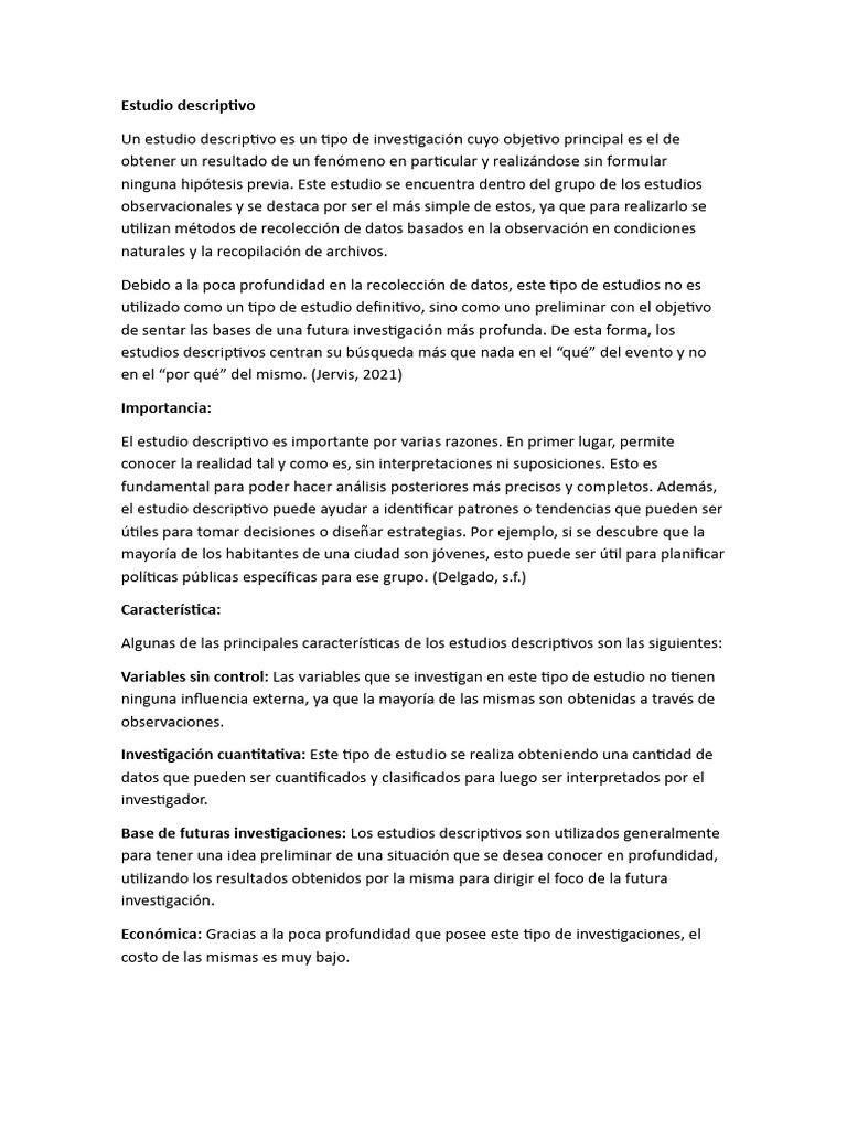 Características del Estudio Descriptivo | PDF | Hipótesis ...
