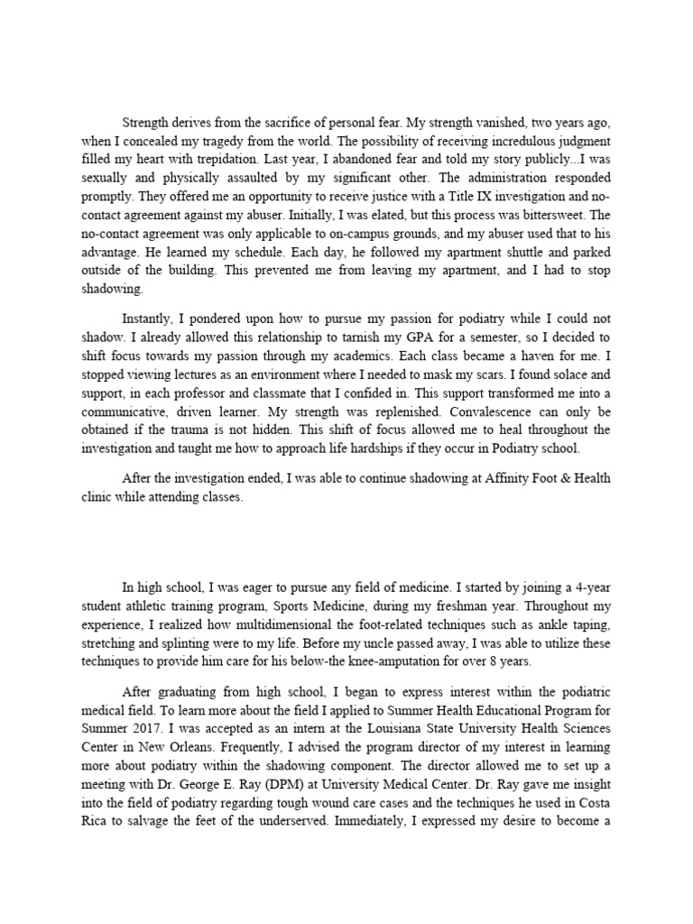 Personal Statement Draft Podiatry | PDF | Medical Specialties | Foot