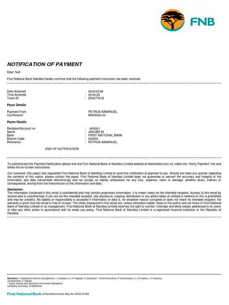 Payment Notification | PDF | Payments | Namibia