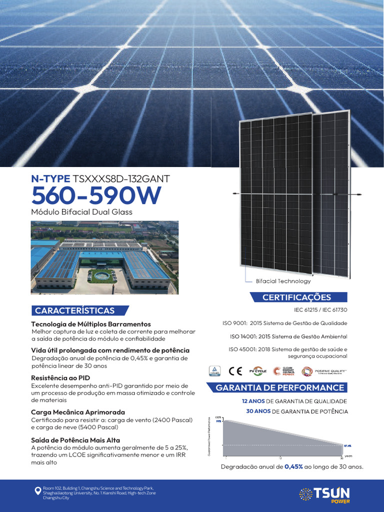 (TSUN) Datasheet - TS (560W 590W) S8D-132GANT N-TYPE BIFACIAL | PDF | Potência (Física ...