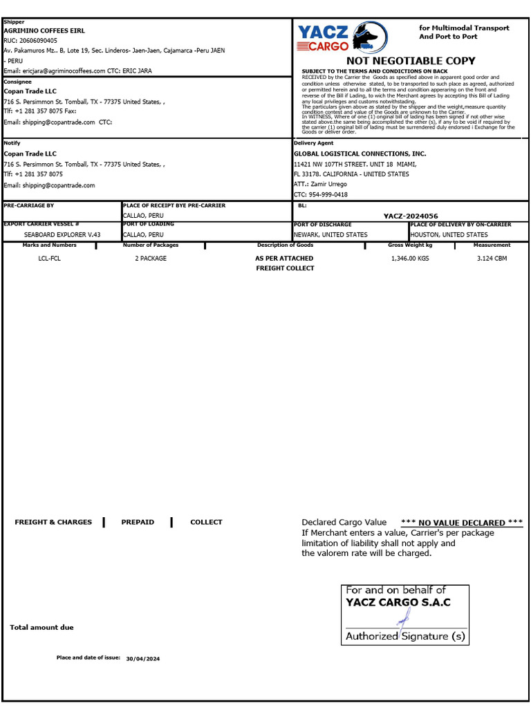 HBL 000734 | PDF | Bill Of Lading | Cargo