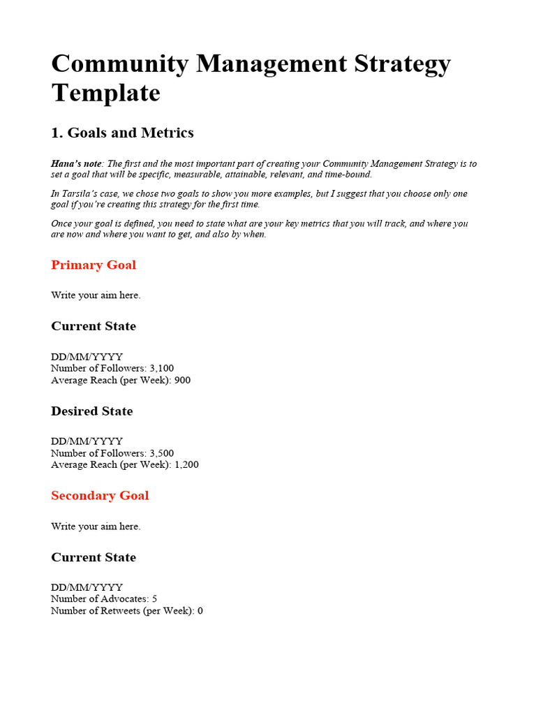Community Management Strategy Template | PDF | Target Audience | Social ...