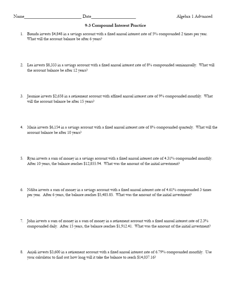 Compound Interest Practice Problems | PDF