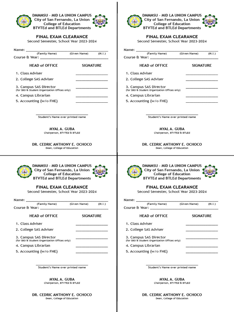 Final Exam Clearance | PDF