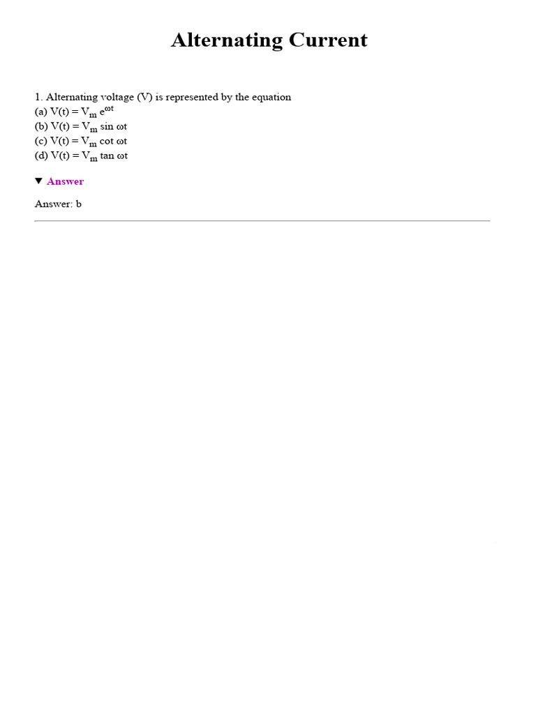 C-7 MCQ - Alternating Current | PDF | Electrical Network | Inductor