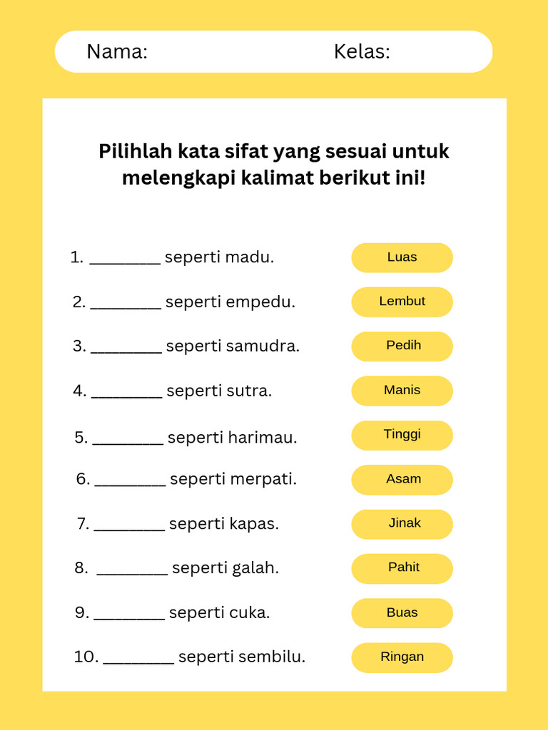 LKPD Kata Sifat Dan Kata Benda | PDF