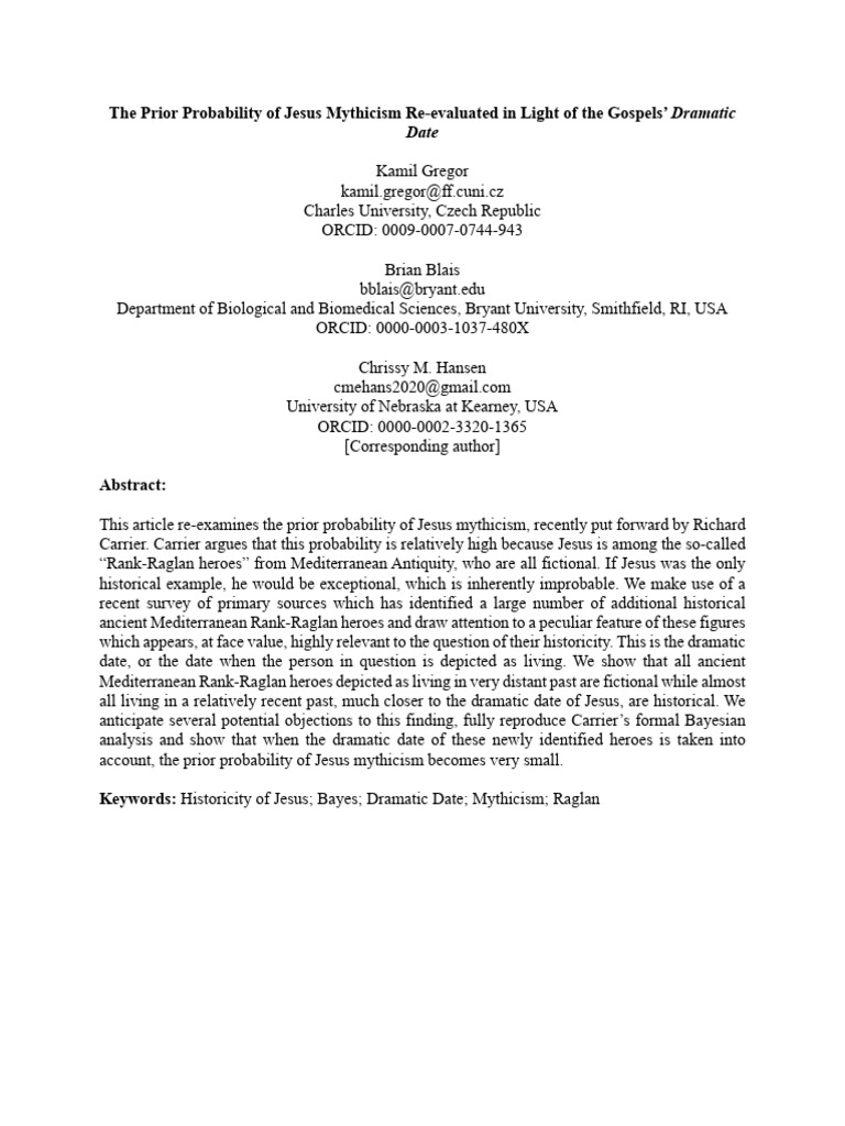 Accepted Draft - Raglan and Mythicism PDF | PDF | Hypothesis | Jesus