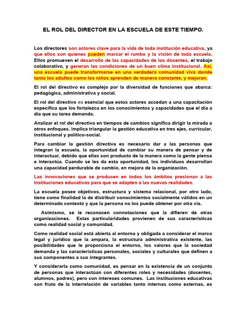 El Rol del Director en la Gestión Escolar | PDF | Escuelas | Institución