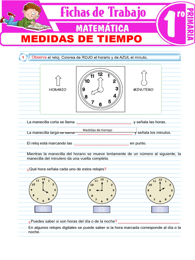 Medidas de Tiempo para Primer Grado de Primaria | PDF | Reloj | Hora