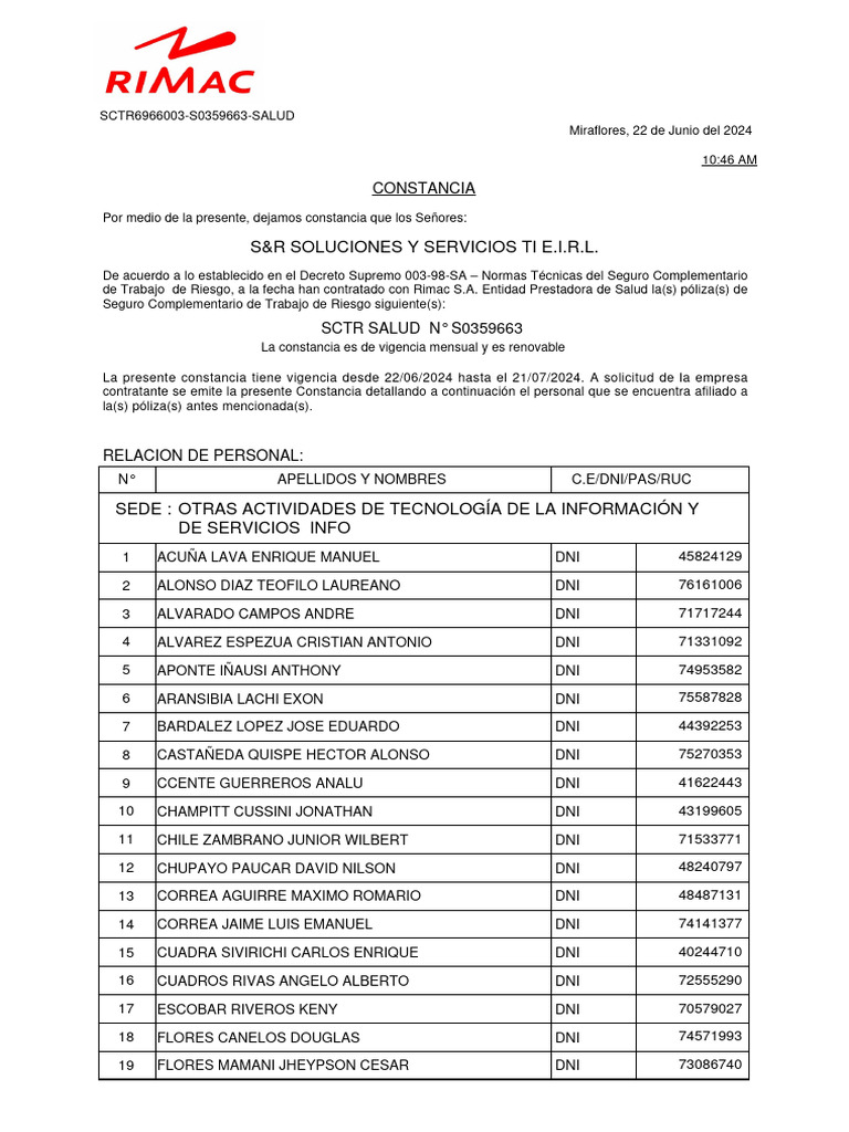 ReporteConst - SCTR - Julio | PDF