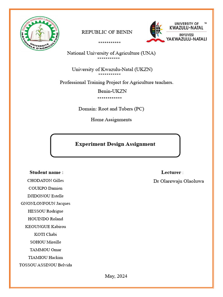 Assignment of Experimental Design-Root & Tubers - PC - Yam Group | PDF ...