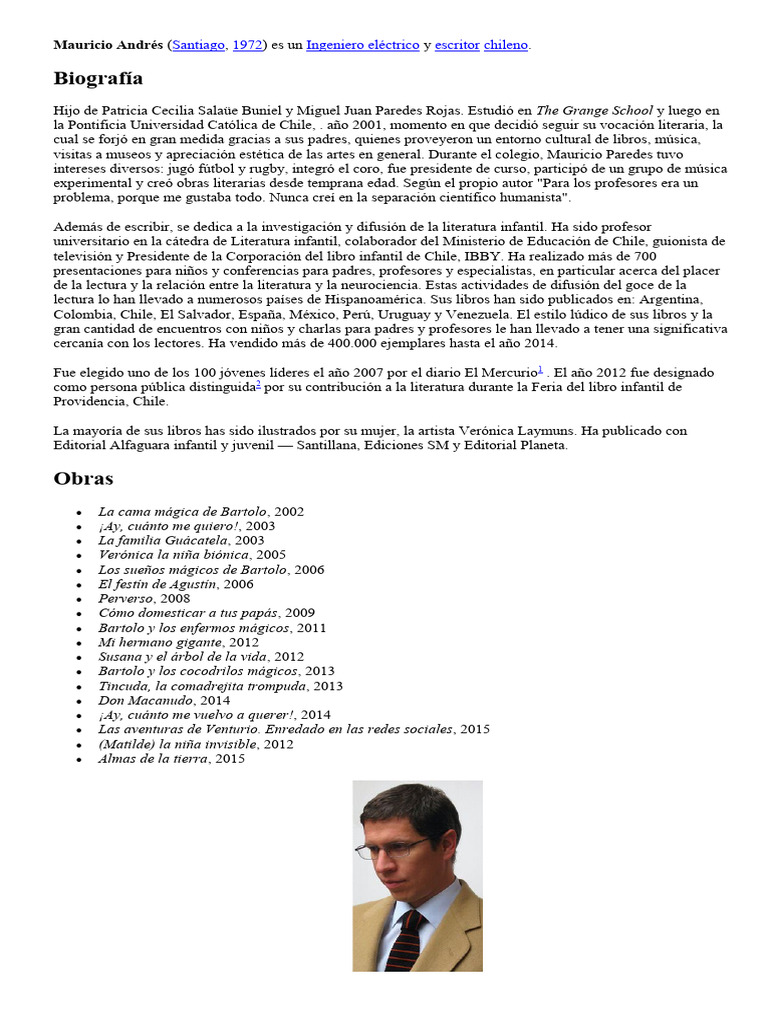 Biografía de Mauricio Paredes | PDF | Chile | Literatura infantil