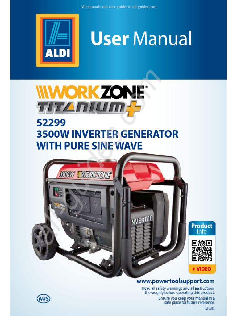 Workzone 3500W Inverter Generator Manual | PDF | Qr Code | Home Appliance