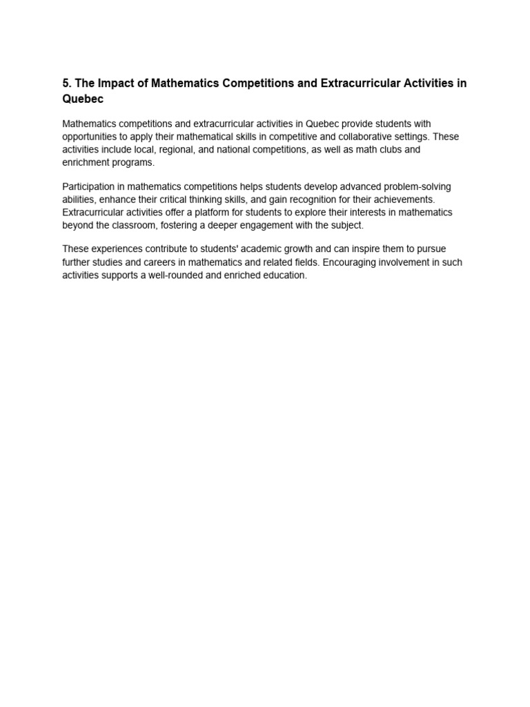 The Impact of Mathematics Competitions and Extracurricular Activities ...