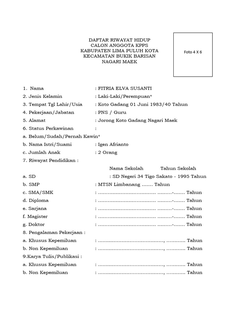 Daftar Riwayat Hidup KPPS | PDF