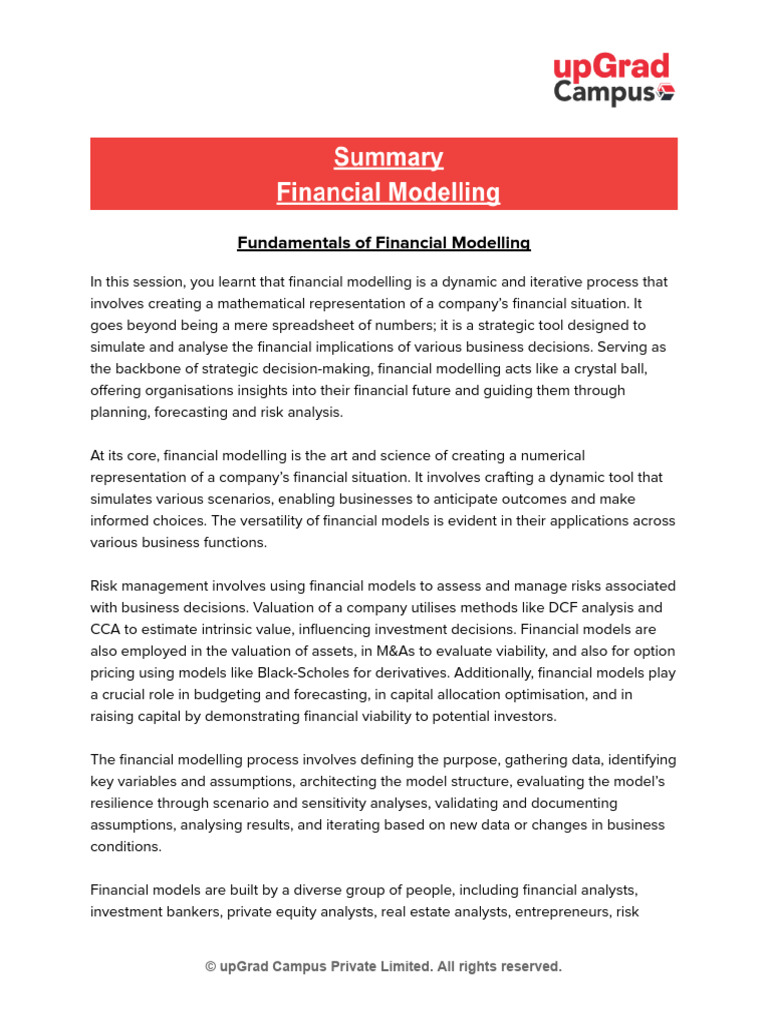 Module Summary | PDF | Valuation (Finance) | Financial Modeling