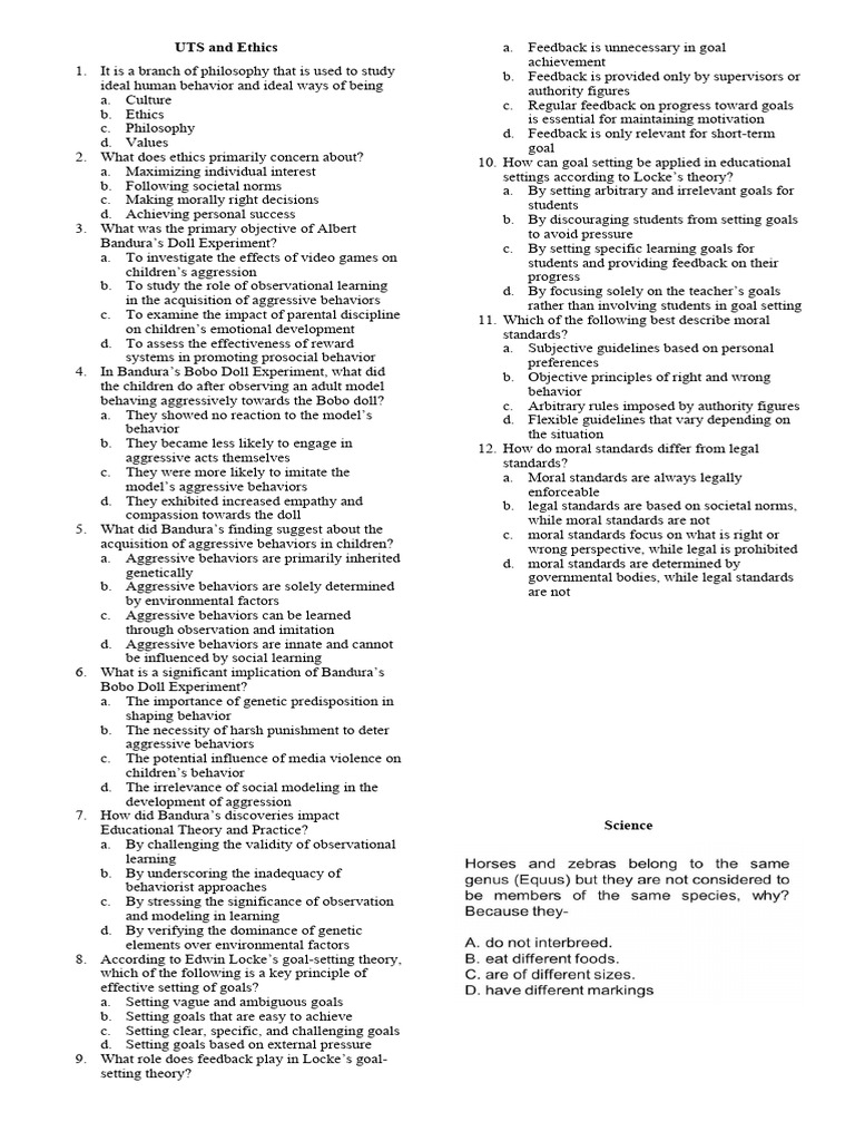 UTS and Ethics | PDF | Goal | Aggression