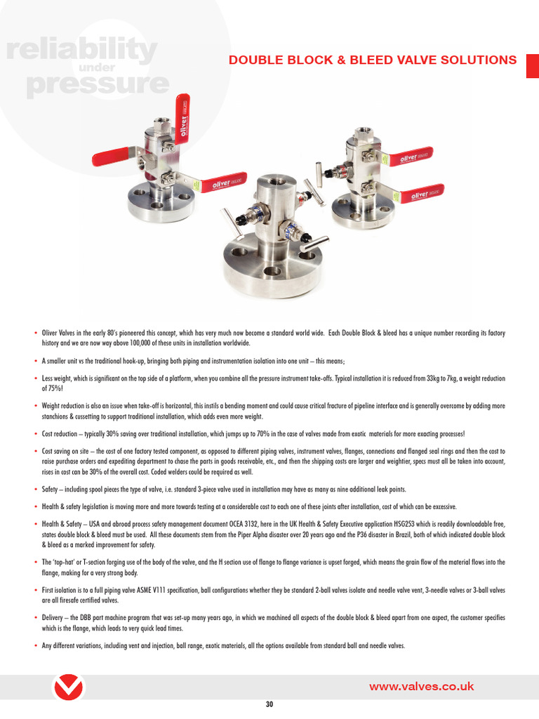 Oliver Double Block and Bleed Valve Catalog | PDF | Valve | Mechanical ...