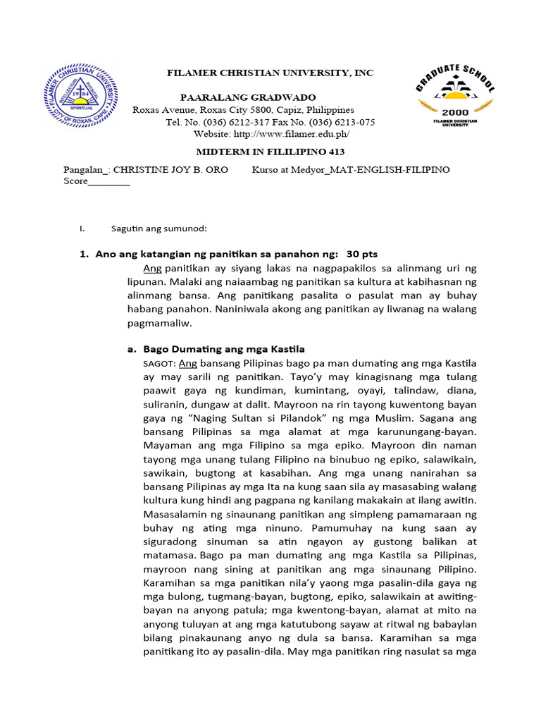 Midterm in Fil 413 | PDF